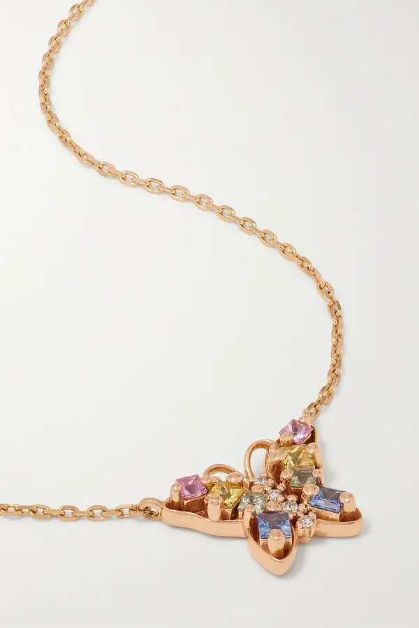 SUZANNE KALAN Mini Butterfly Sapphire And Diamond Pendant Necklace - Rose Gold