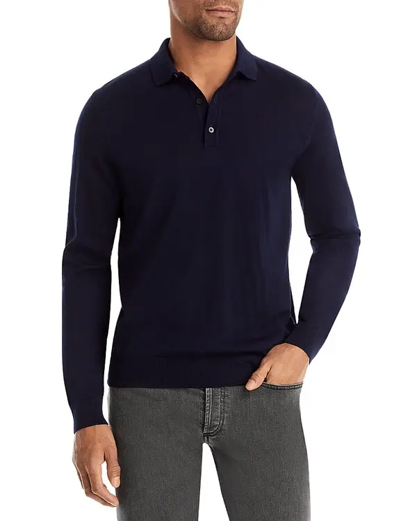 BOSS Lancione Long Sleeve Polo Shirt - Dark Blue