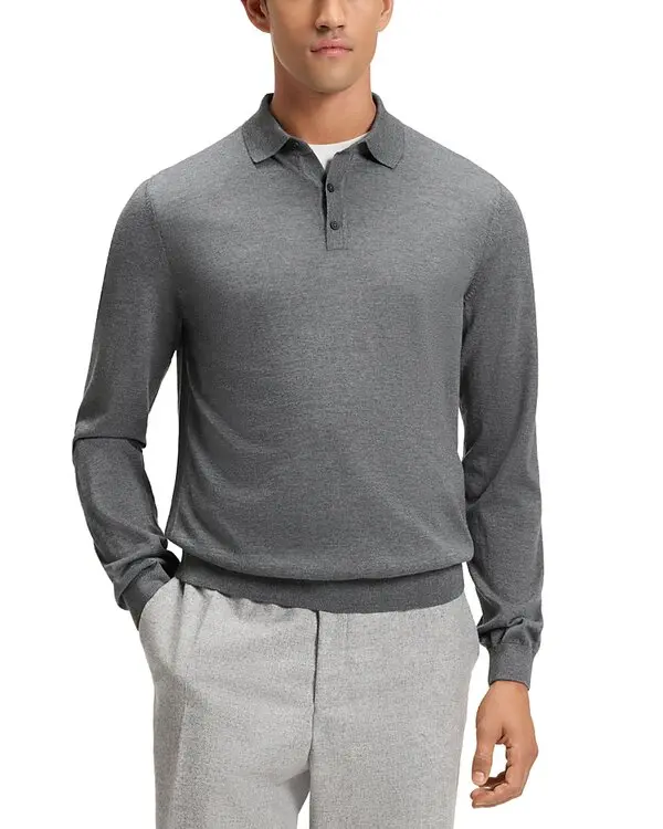 BOSS Lancione Long Sleeve Polo Shirt - Medium Grey