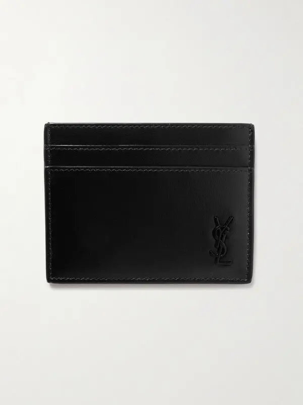 Saint Laurent Cassandre Logo-appliquéd Leather Cardholder - Black