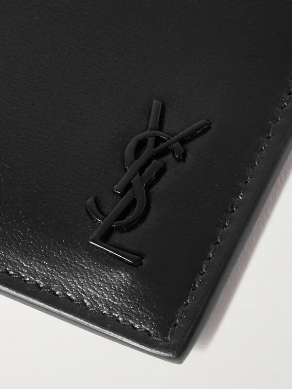 Saint Laurent Cassandre Logo-appliquéd Leather Cardholder - Black