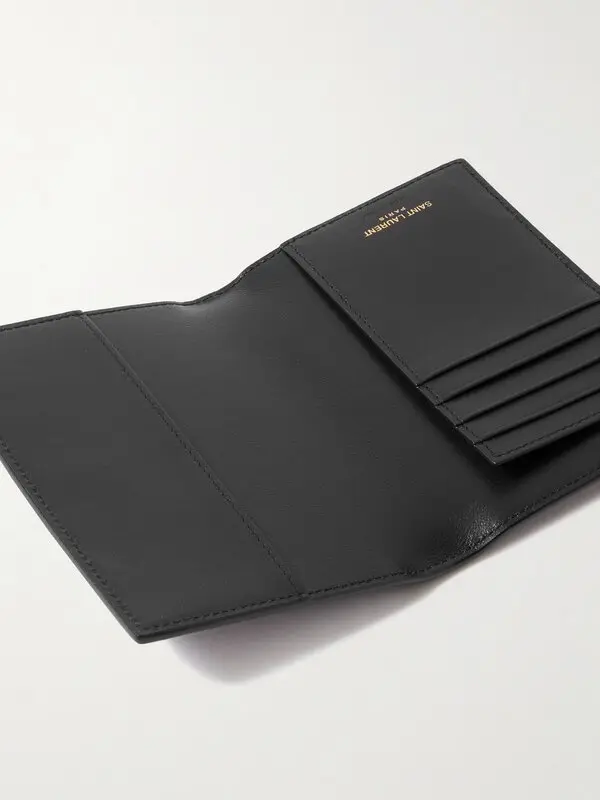 Saint Laurent Cassandre Logo-appliquéd Croc-effect Leather Passport Cover - Black