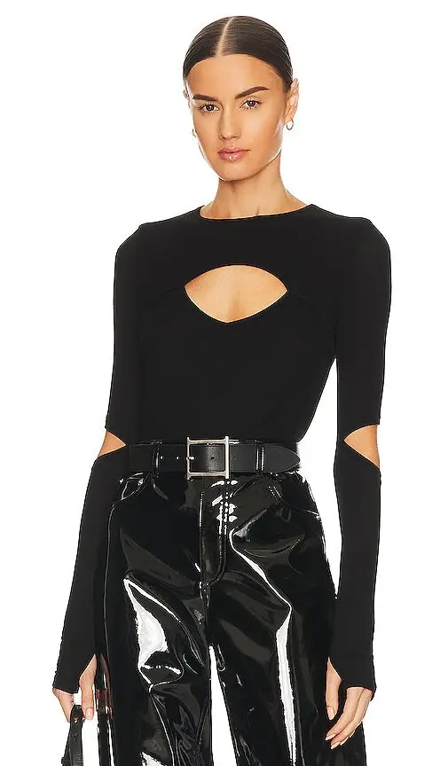 Michael Lauren Fitted Long Sleeve Top With Cut-out Details