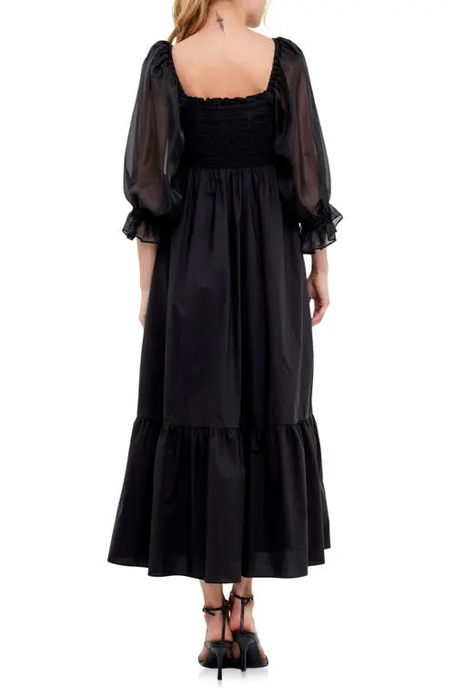 English Factory Smocked Poplin & Organza Midi Dress