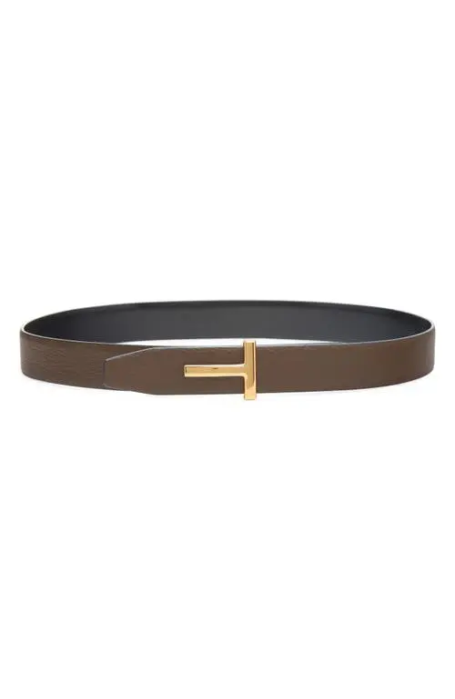 TOM FORD Smooth Leather Belt - 3en17 Dark Khaki/ Black