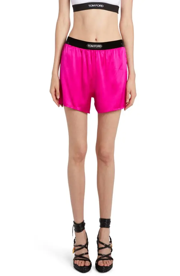 TOM FORD Stretch Silk Satin Pajama Shorts - Hot Pink