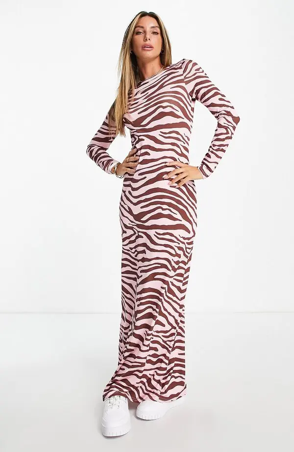 Asos Zebra Long Sleeve Maxi Dress