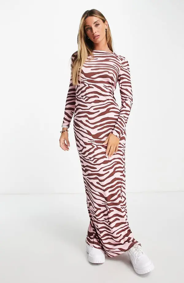 Asos Zebra Long Sleeve Maxi Dress