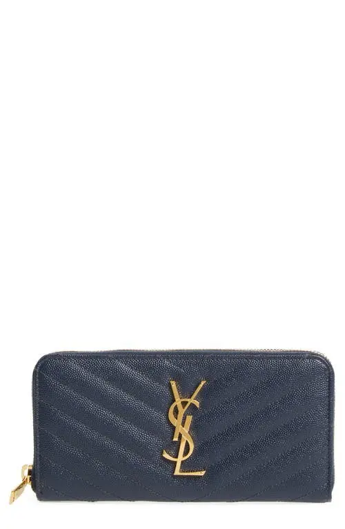 Saint Laurent Monogram Quilted Leather Wallet - Navy