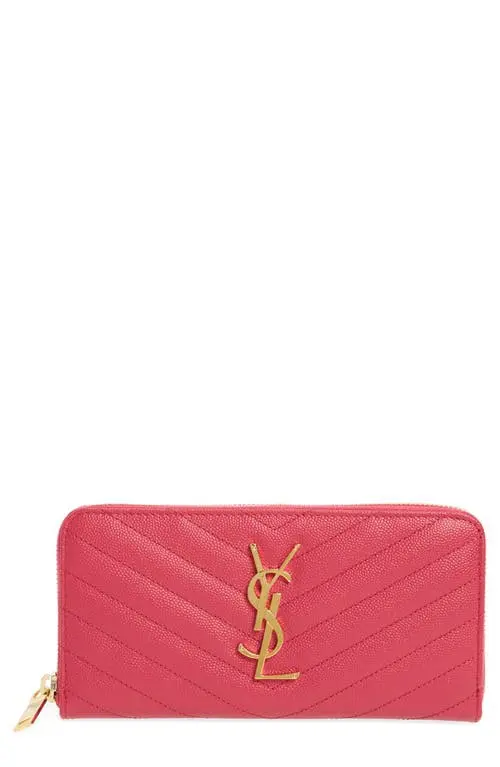 Saint Laurent Monogram Quilted Leather Wallet - Shocking Pink