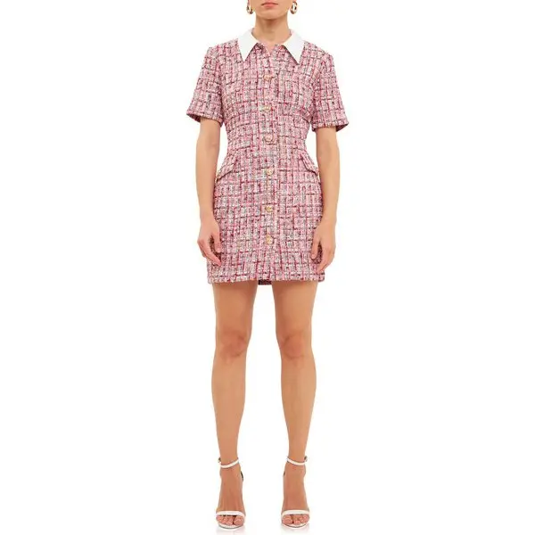 Endless Rose Point Collar Tweed Mini Shirtdress