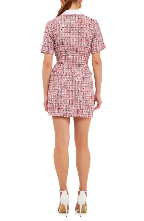 Endless Rose Point Collar Tweed Mini Shirtdress