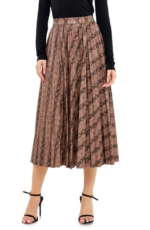 Endless Rose Snakeskin Pleated Midi Skirt