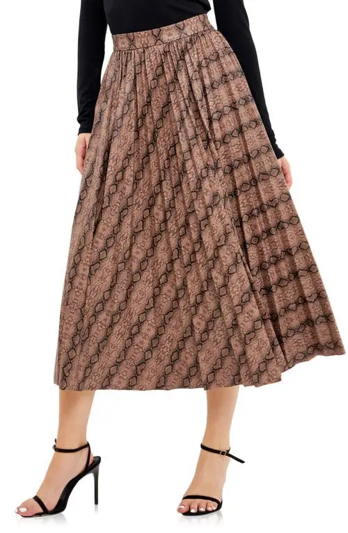 Endless Rose Snakeskin Pleated Midi Skirt