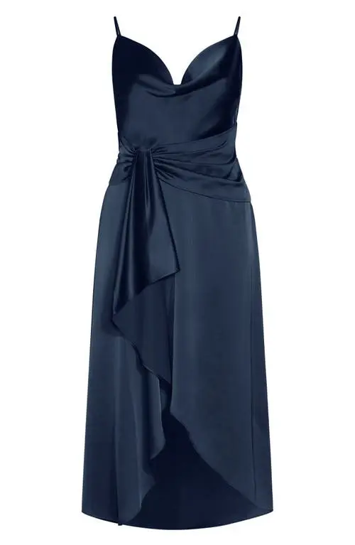 City Chic Satin Cowl Neck Midi Dress - Navy