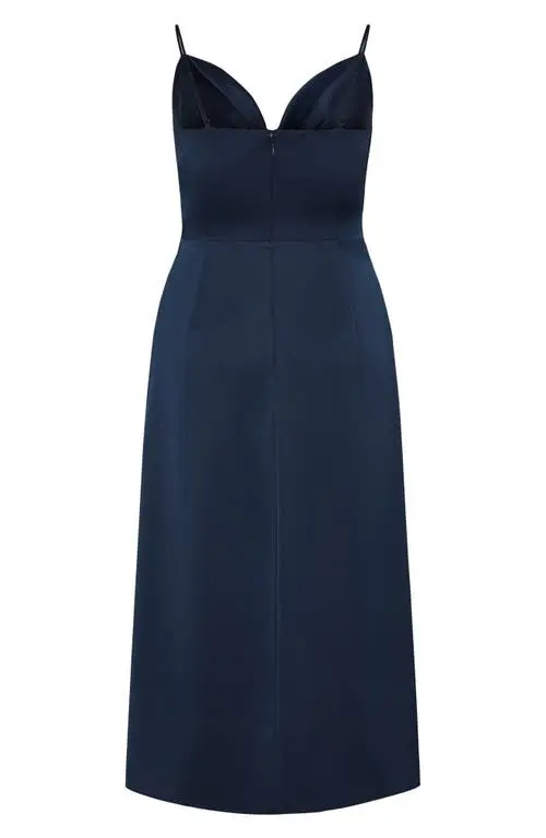 City Chic Satin Cowl Neck Midi Dress - Navy