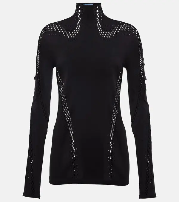 MUGLER Open-knit High-neck Top