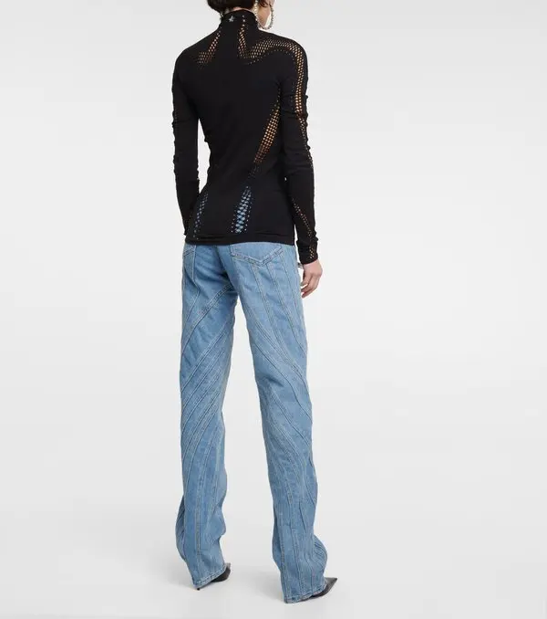 MUGLER Open-knit High-neck Top