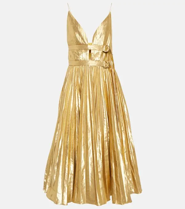green emerald velvet dress Mac Duggal Sleeveless V-Neck Pleated Top Metallic Dress, Womens, L, Antique Gold