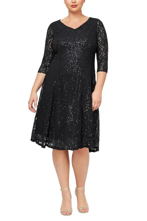 SLNY Lace Fit & Flare Dress