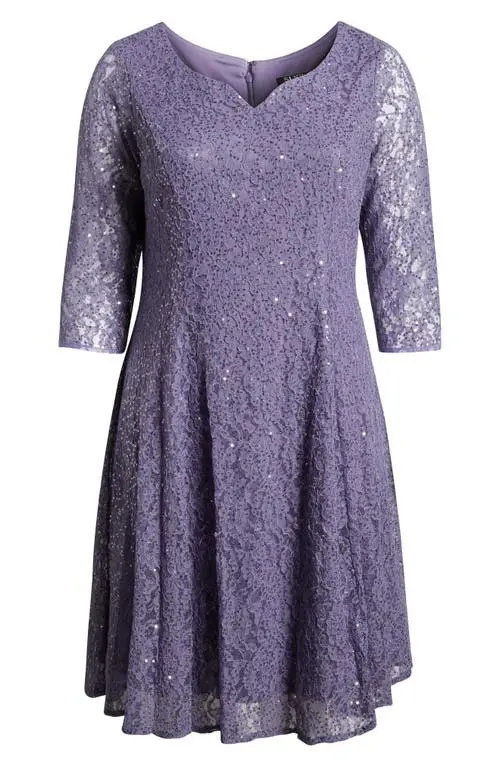 SLNY Lace Fit & Flare Dress - Mystic/ Heather