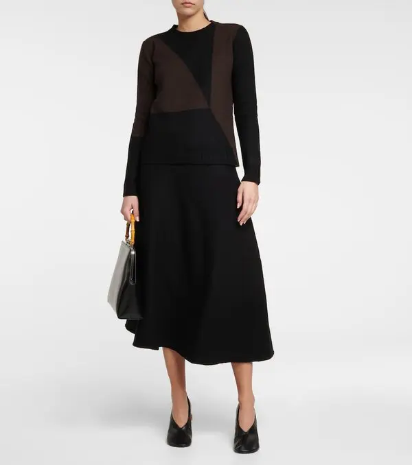 JIL SANDER Virgin Wool Midi Skirt - Black