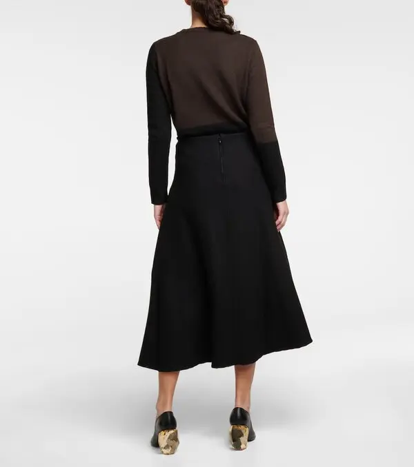 JIL SANDER Virgin Wool Midi Skirt - Black