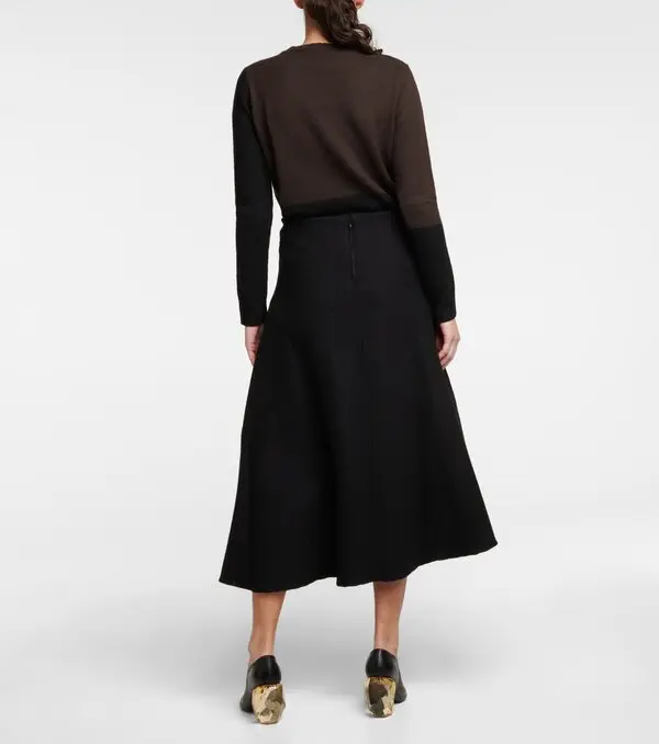 JIL SANDER Virgin Wool Midi Skirt - Black