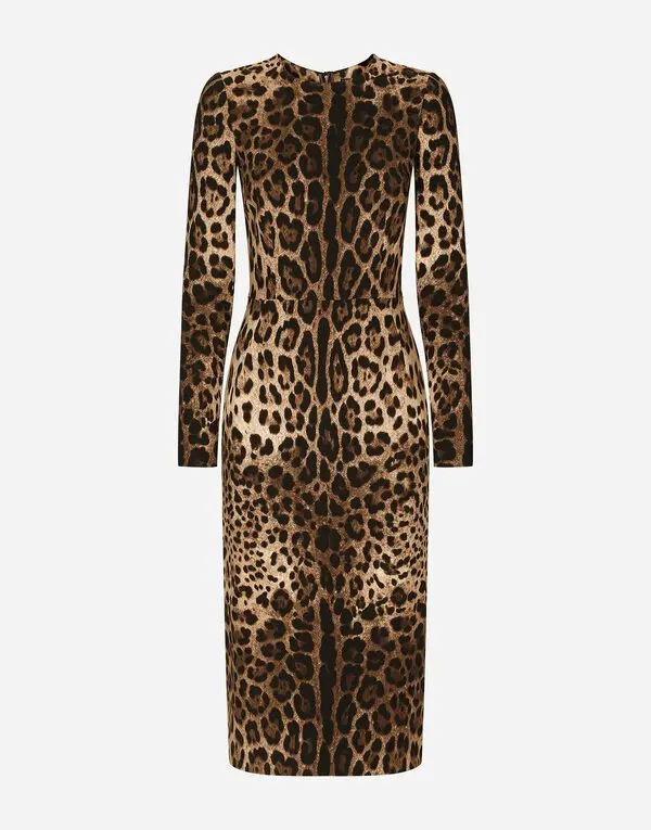 Dolce & Gabbana Leopard-print Cady Long Sleeve Dress - Animal Print