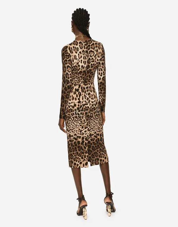 Dolce & Gabbana Leopard-print Cady Long Sleeve Dress - Animal Print