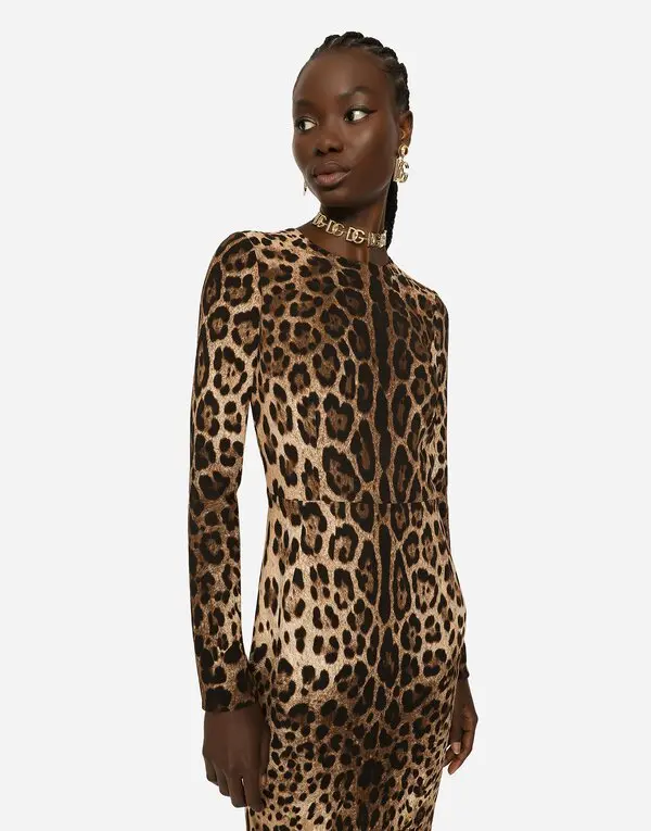 Dolce & Gabbana Leopard-print Cady Long Sleeve Dress - Animal Print