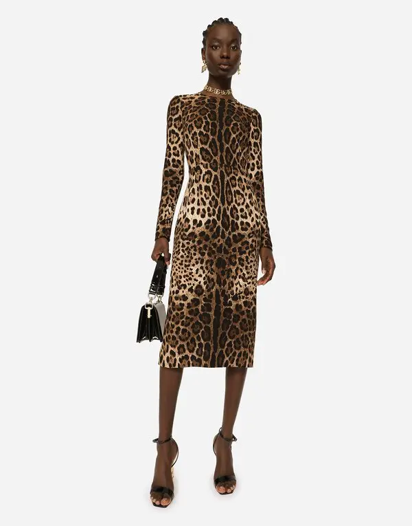 Dolce & Gabbana Leopard-print Cady Long Sleeve Dress - Animal Print