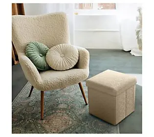 SORBUS Teddy Storage Ottoman Soft Sherpa Tuft Ed Footstool