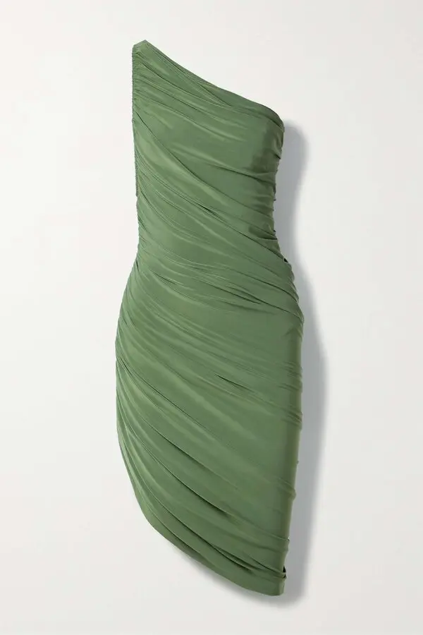 norma kamali diana one-shoulder ruched stretch-jersey dress Norma Kamali Diana To Knee One-Shoulder Ruched Stretch-Jersey Gown Black L  NWT