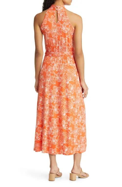 Loveappella Floral Tie Waist Halter Knit Maxi Dress - Tangerine - 30% Off |  Editorialist