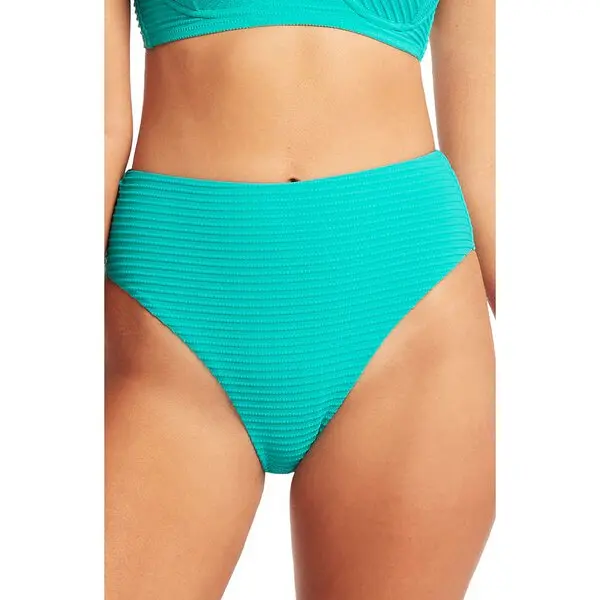 SEA LEVEL Retro High Waist Bikini Bottom - Aqua