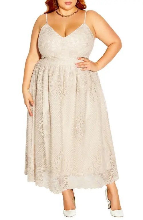 City Chic Tiffany Lace Midi Dress In Buff - 60% Off | Editorialist
