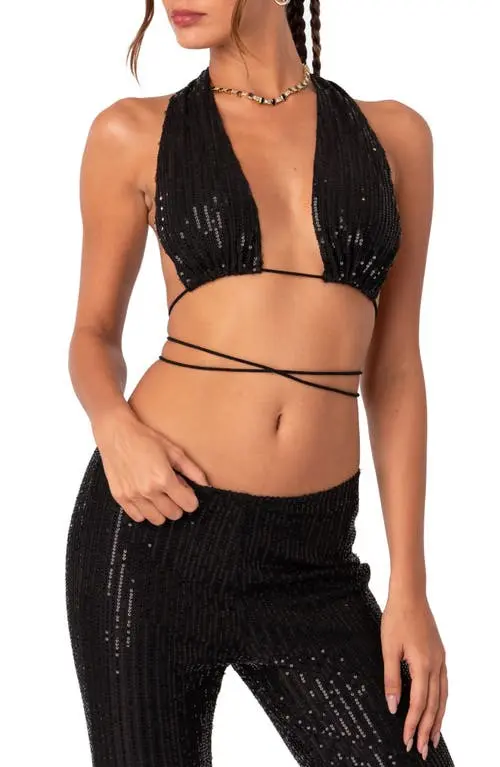 EDIKTED Nola Sequin Open Back Top