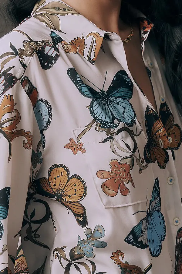 Anthropologie Brielle Relaxed Buttondown Blouse - Ivory Pattern