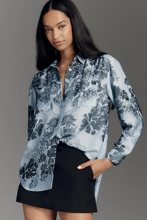 Anthropologie Brielle Relaxed Buttondown Blouse - Navy Floral