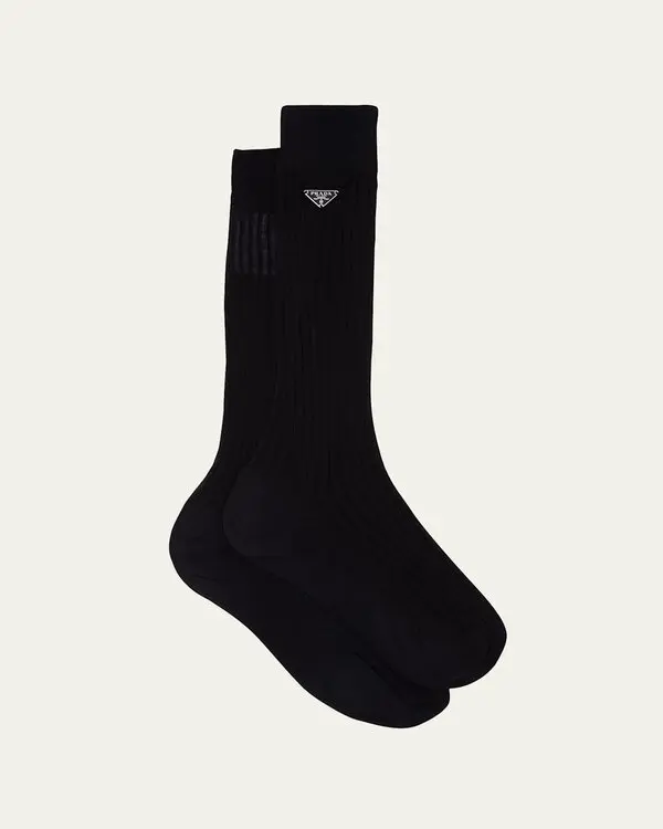 Prada Ribbed Mid-calf Socks - Nero