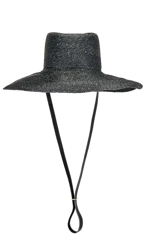 Janessa Leone ‘Kennedy’ Black Wide-Brim Straw Hat with Chin Strap Kennedy Hat in Black – Serafina main image 2