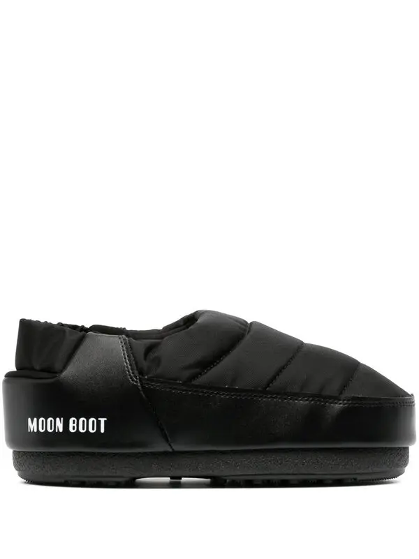 Moon Boot Elasticated Band Padded Slippers - Black