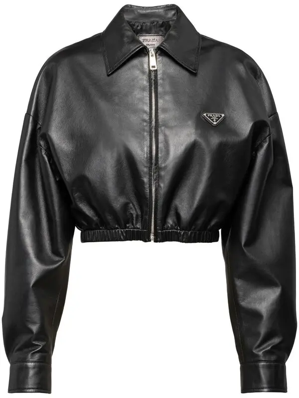 Prada Cropped Leather Jacket - Black