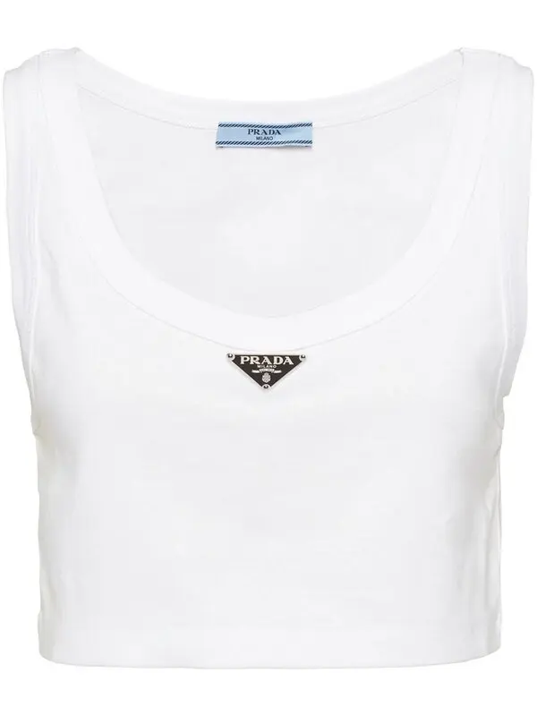 Prada Triangle-Logo Crop Top - White | Editorialist