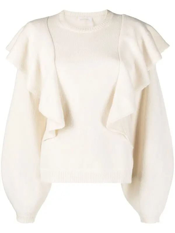 Chloé Ruffle-detail Jumper - Neutrals