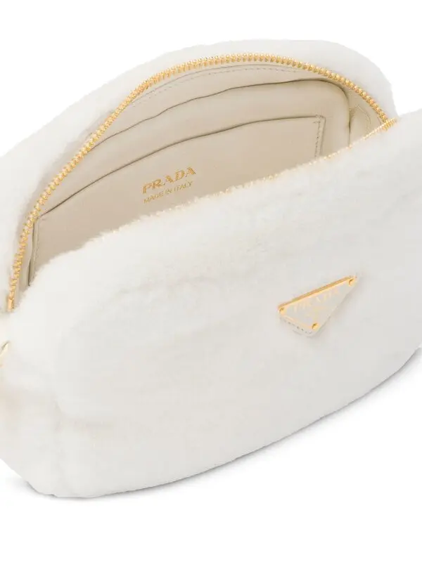 Prada Triangle-plaque Shearling Shoulder Bag