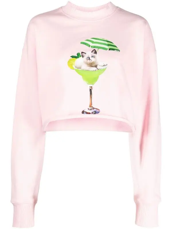 MSGM Graphic Print Cropped Sweatshirt