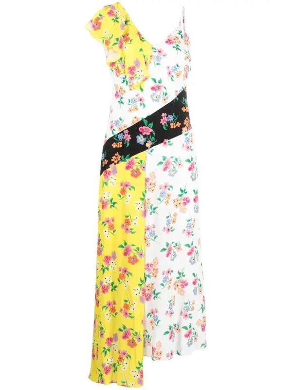 MSGM Floral Print Midi Dress - White