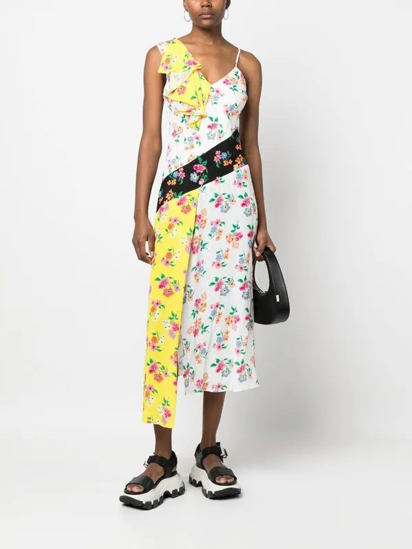 MSGM Floral Print Midi Dress - White